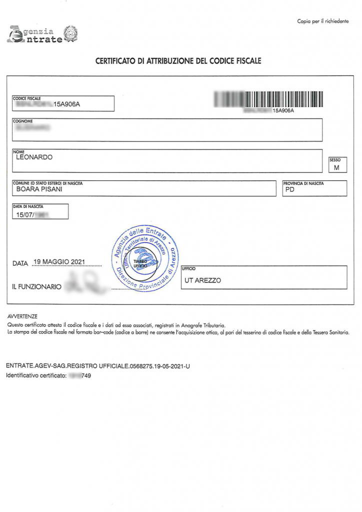 CODICE FISCALE : Attenzione! Informazioni sui codici fiscali per ...